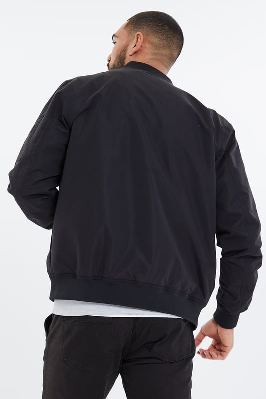 Black 'Herman' Lightweight Zip Through Bomber Jacket