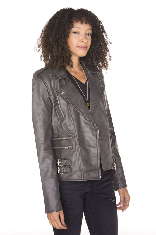 Womens Leather Vintage Brando Biker Jacket-Orlando