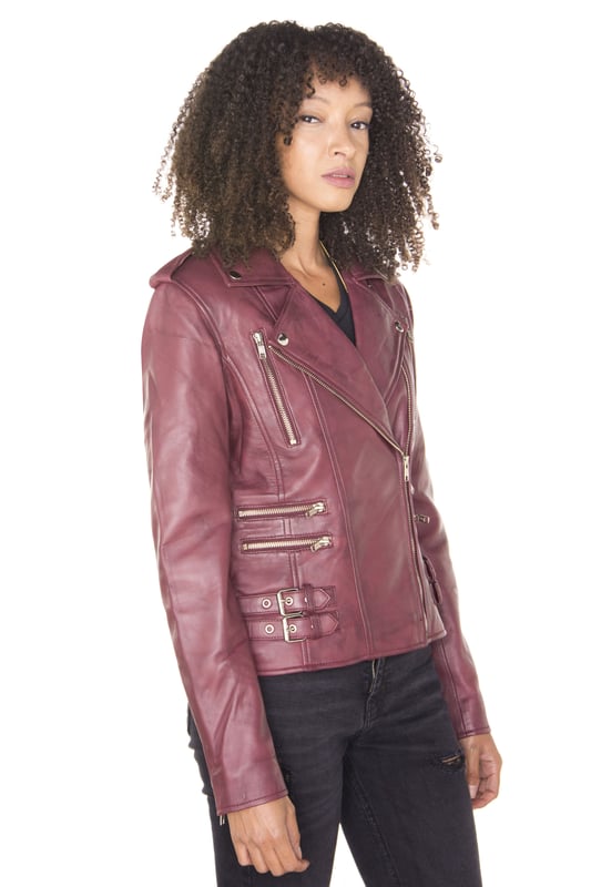 Womens Leather Vintage Brando Biker Jacket-Orlando