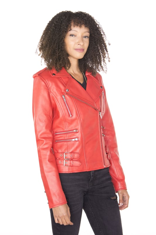 Womens Leather Vintage Brando Biker Jacket-Orlando