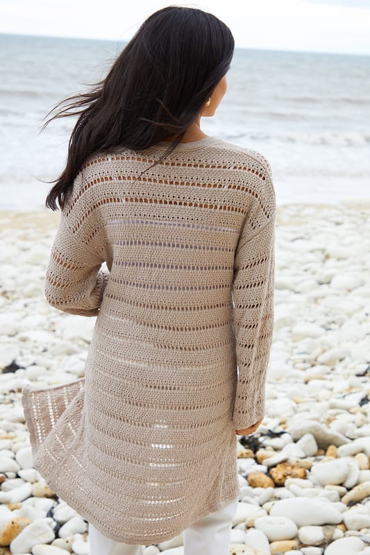 Stone 'Luella' Longline Crochet Knit Cardigan