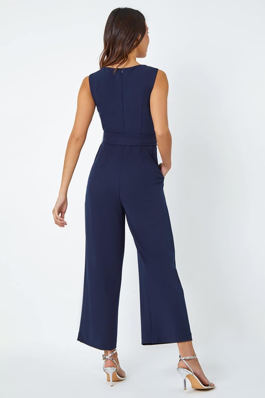 Pleat Detail Wide Leg Stretch Jumpsuit