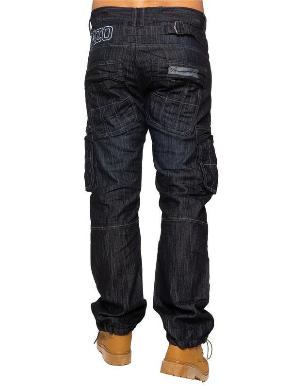 Enzo | Mens Combat Denim Jeans - Dark Blue