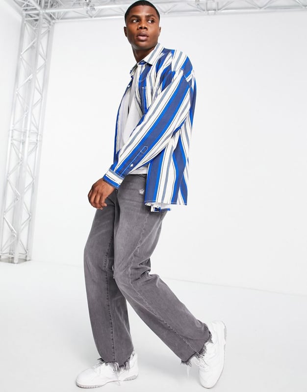 ASOS DESIGN extreme oversized shirt in vintage style stripe-Blue