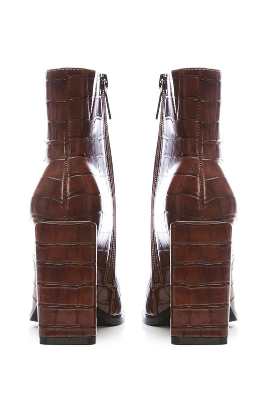 'Kiani' Brown Patent Mocc Croc Ankle Boots