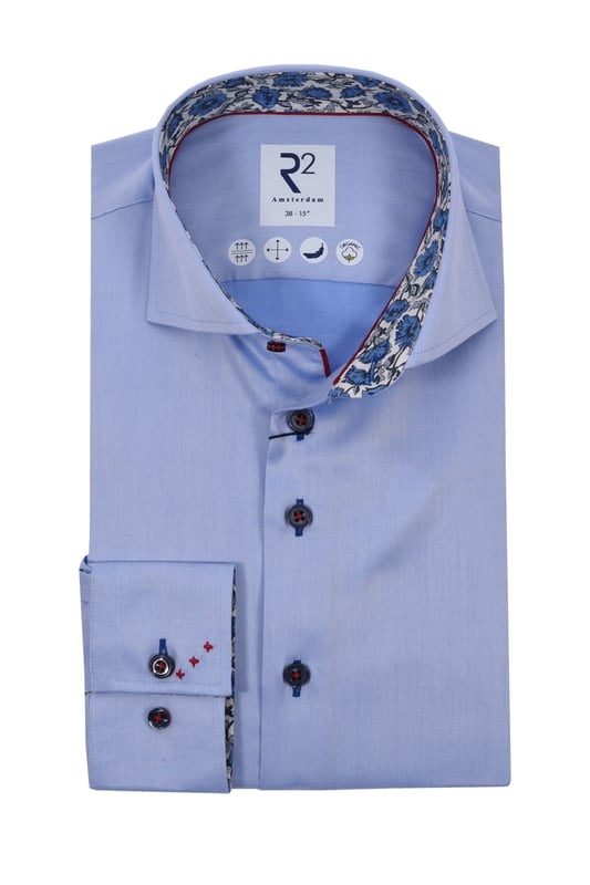 R2 Cutaway Collar Shirt Trimmed With Liberty Print Light Blue