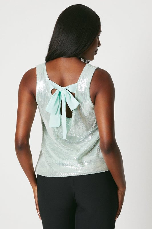 Bow Back Sequin Shell Top