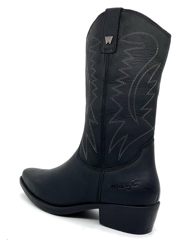 Wrangler Tex Hi Mens Leather Black Mens Biker Chelsea Cowboy Western Boots