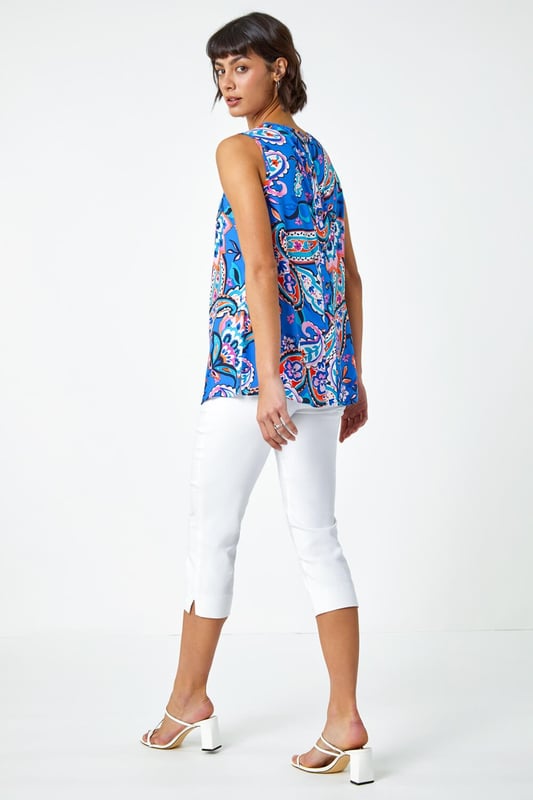 Paisley Print Button Back Shell Top