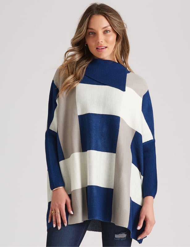 Womens Rockmans Envelope Colourblock Knitwear Boxy Jumper