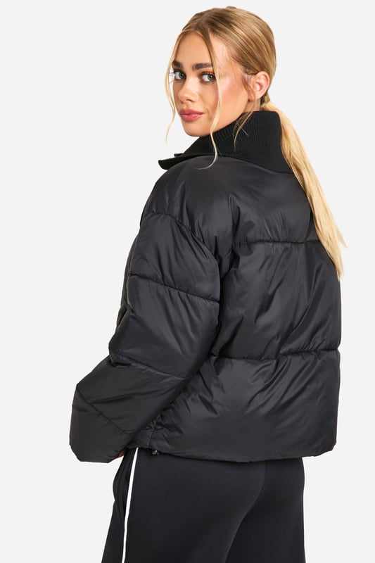 Rib Collar Detail Puffer Jacket