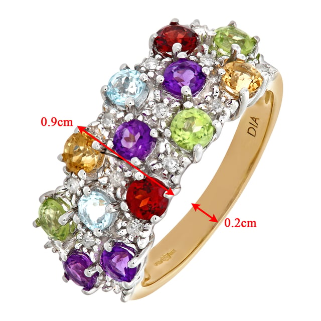 Ladies 9ct Yellow Gold Diamond & Multi Gem Stone Dress Ring