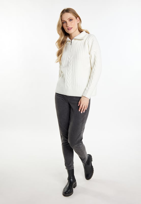 Dreimaster Strickpullover Damen Wollweiss