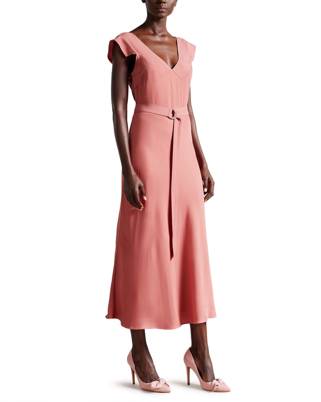 Ted Baker Noemi V Neck Bias Cut Midi Dress, Dusky Pink