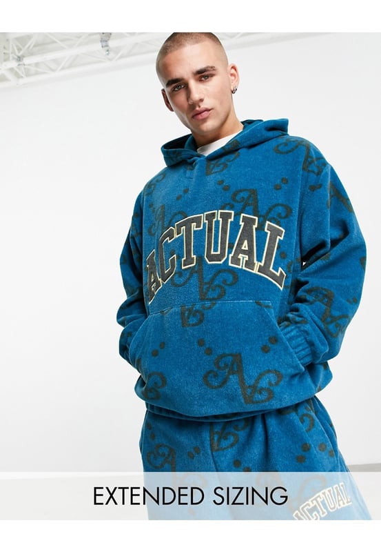ASOS Actual co-ord oversized polar fleece hoodie with all over print ...