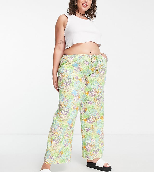 COLLUSION Plus scribble floral beach trouser in multi