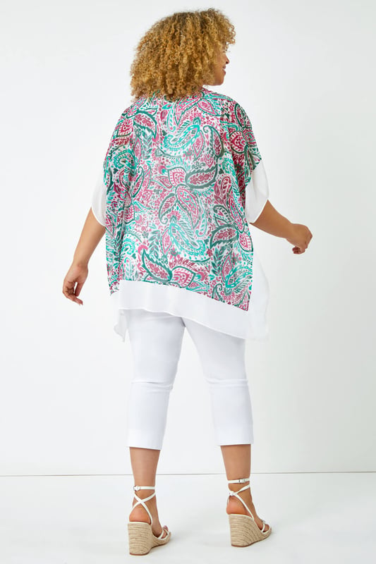 Curve Paisley Contrast Chiffon Top