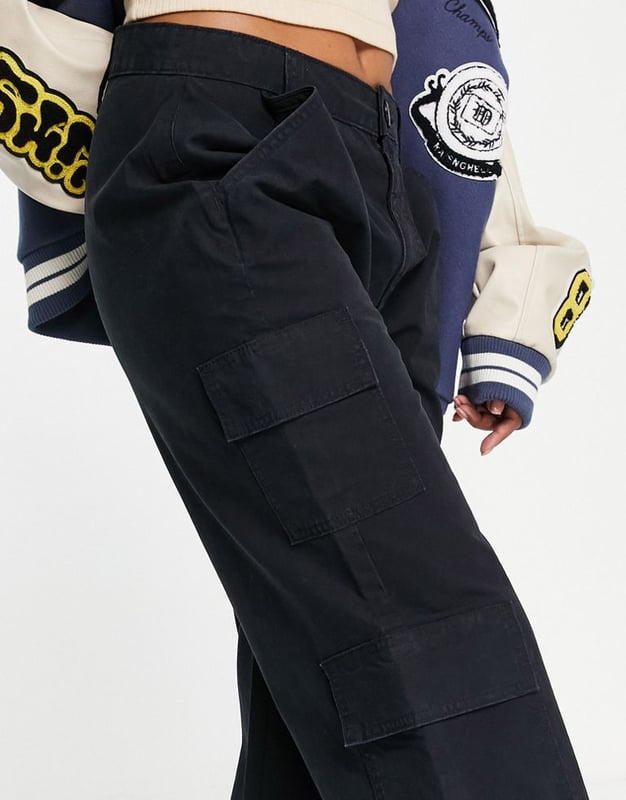Asos Design Hourglass Oversized Cargo Trouser With Multi Pocket In Black