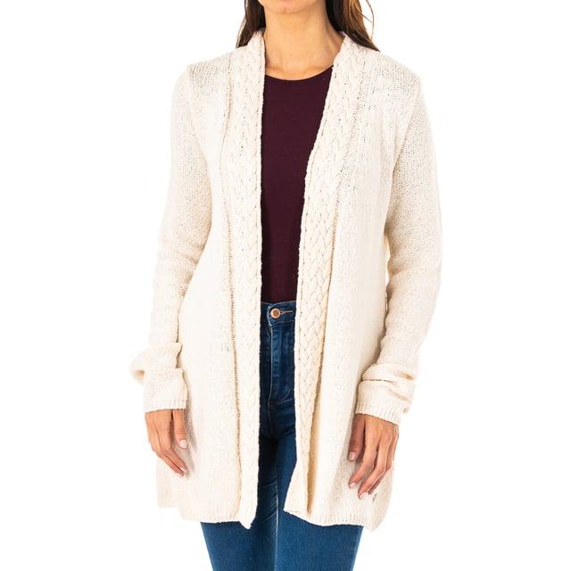 Cardigan de punto grueso con cableado de manga larga para mujer LWS008