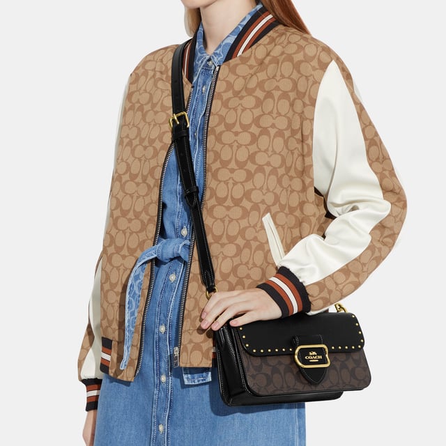 Signature Colorblock with Rivets Morgan Shoulder Bag