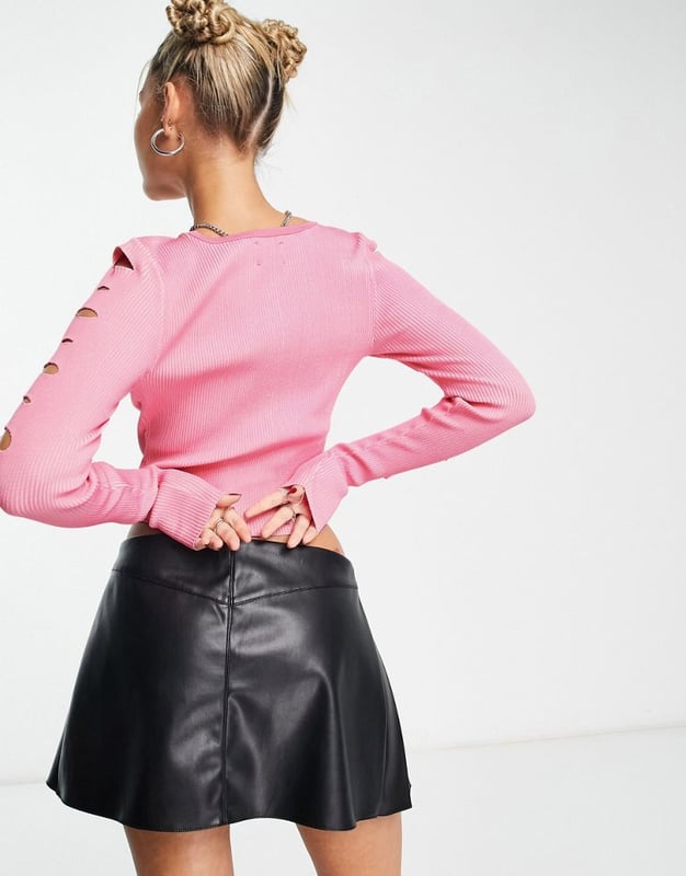 ASOS DESIGN long sleeve jumper with cut out detail in pink