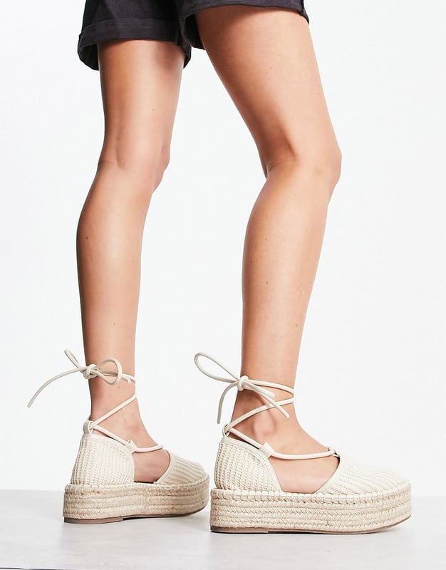 ASOS DESIGN Juggle platform espadrille in beige-Neutral