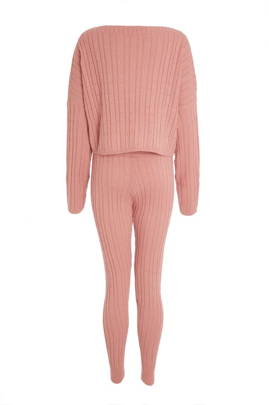 Pink Cable Knit Lounge Set
