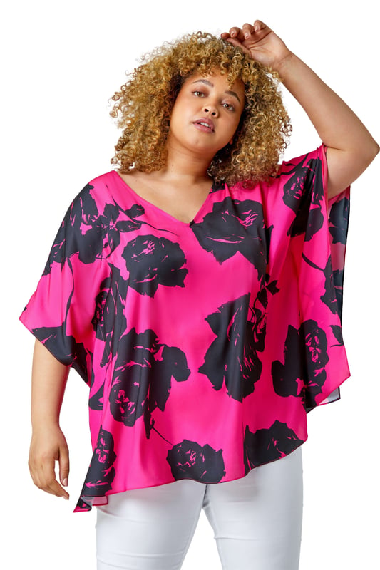 Curve Floral Print Chiffon Top