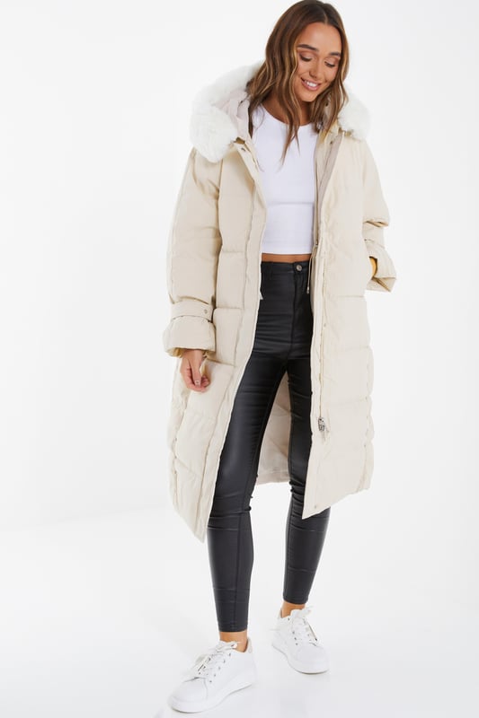 Cream Longline Padded Coat