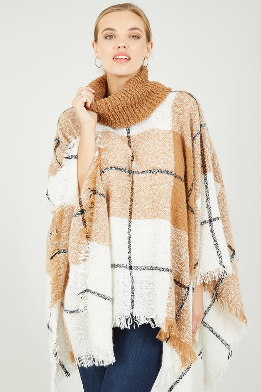Mela Knitted Colour Block Poncho