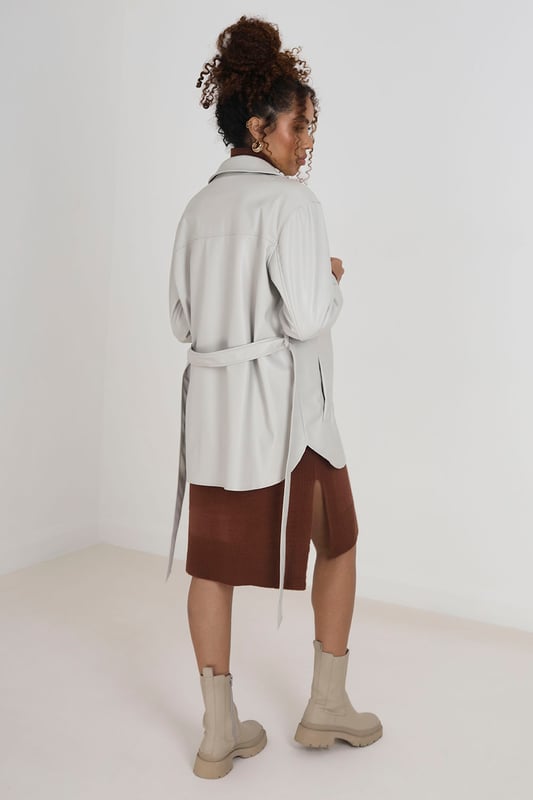 Stone 'Dana' Faux Leather Self Tie Shacket