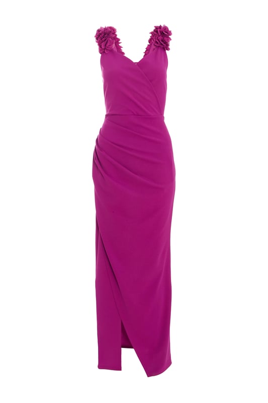 Raspberry Floral Strap Maxi Wrap Dress