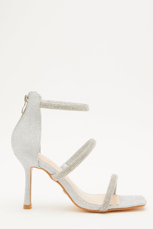 Silver Shimmer Embellished Heeled Sandals