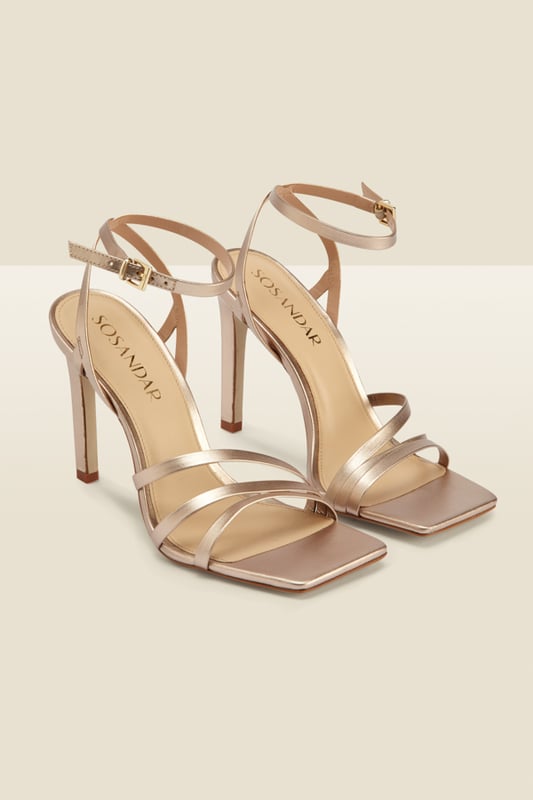 Adelaide Gold Leather Multi Strap Square Toe Sandal