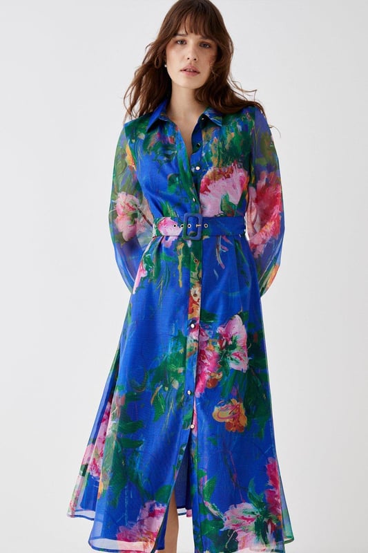 Printed Organza Shirt Dress