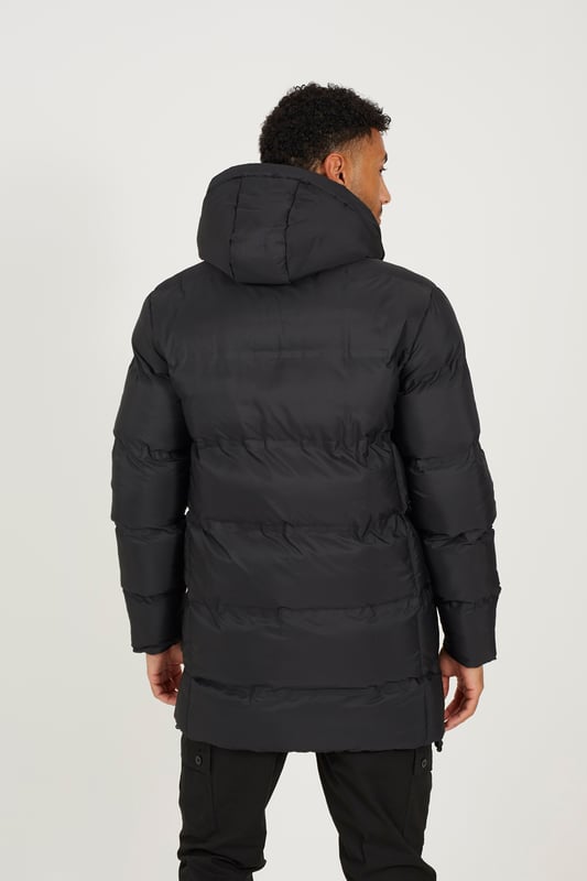Black Longline Padded Hooded Jacket