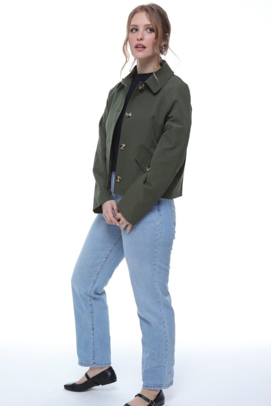 Zoe Cropped Mac Forest Night Green