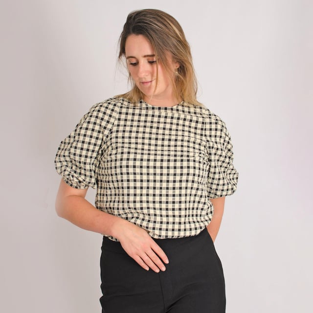 Check Puff Sleeve Top