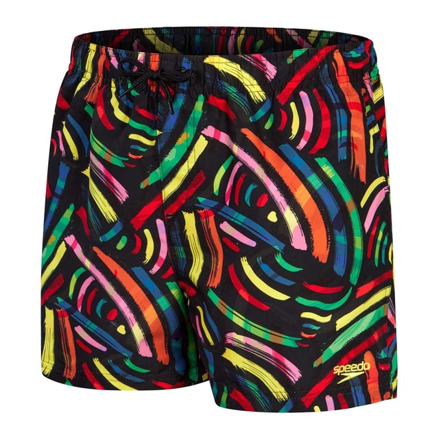 Boy's Speedo Digital Print 13 inch Swim Shorts in Black Red