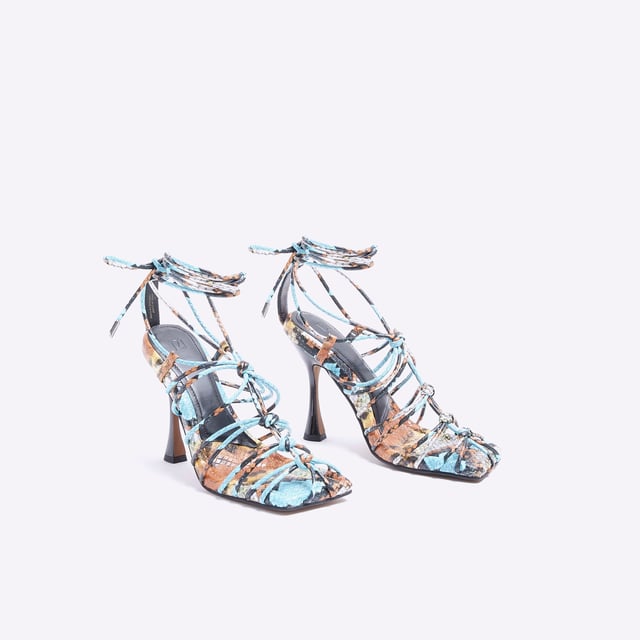 River Island Womens Sandals Blue Animal Print Heeled