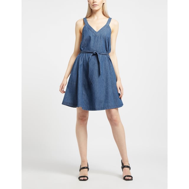 Women's Armani Belt Flare Denim Dress in Denim