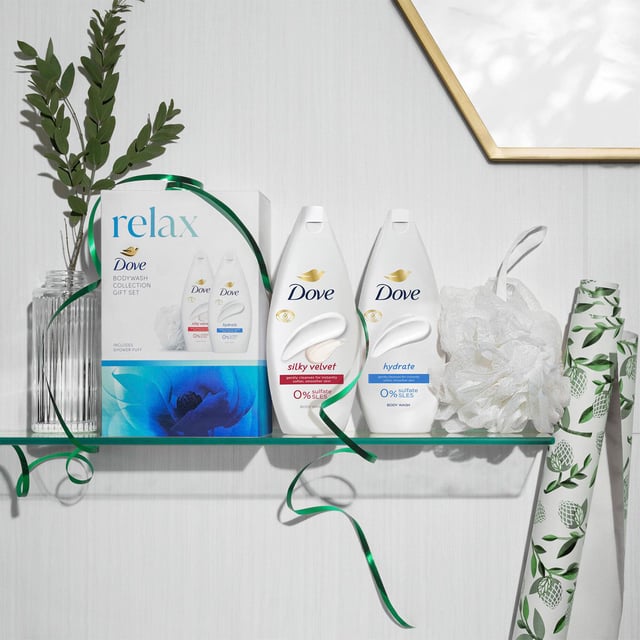 Dove Body Wash Gift Set for Her with Shower Puff, 2 Pack