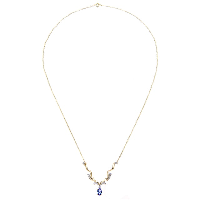 9ct geelgouden ketting met tanzaniet en diamanten golf