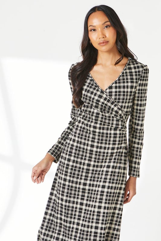 Mono Check Jacquard Wrap Dress
