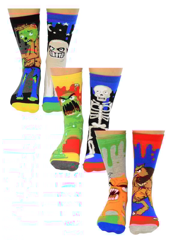 UNITED ODD SOCKS - 6 Pack Boys Zombie Novelty Cotton Odd Socks in Gift ...
