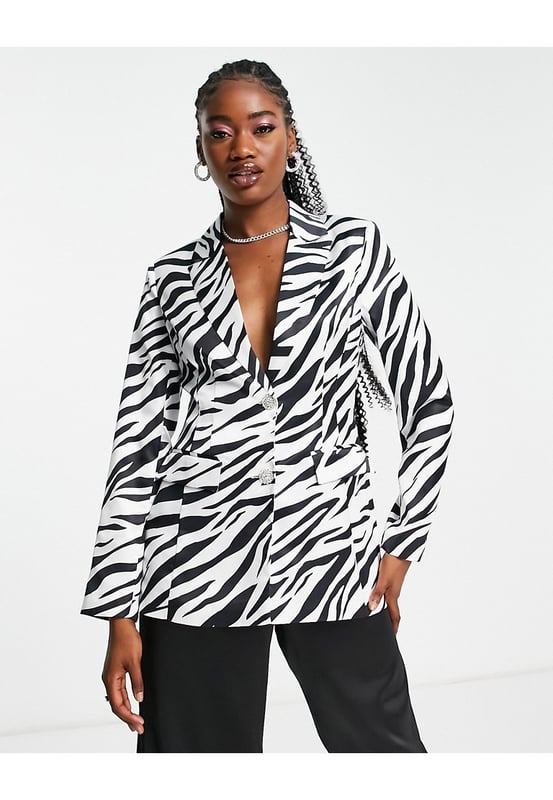 Miss Selfridge zebra satin blazer in mono-Purple