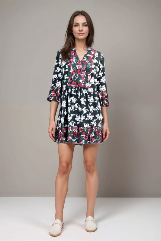 Green Floral Smock Dress