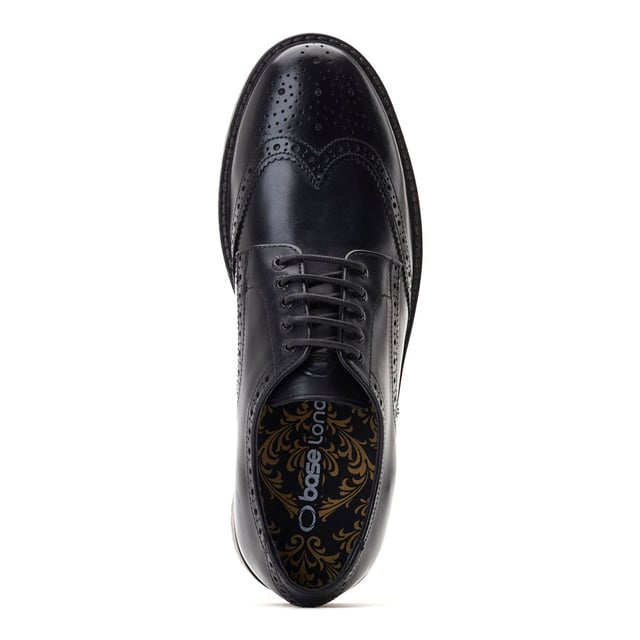 Base London Mens Gibbs Waxy Black Leather Brogue Shoes