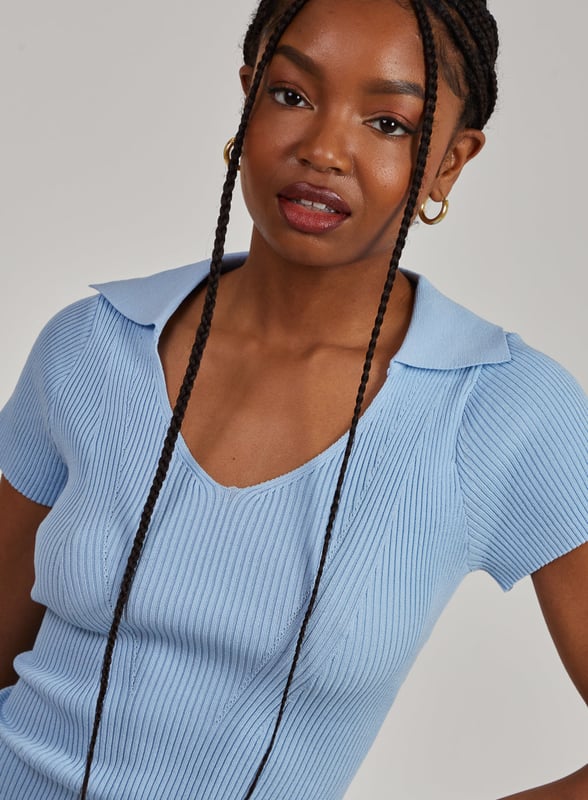 Knit Ribbed Collared Mini Dress