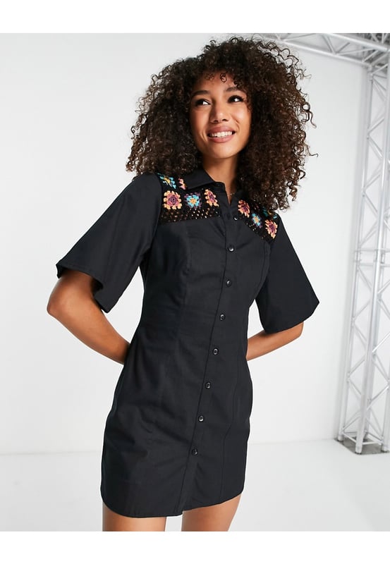 ASOS DESIGN crochet shirt dress in black